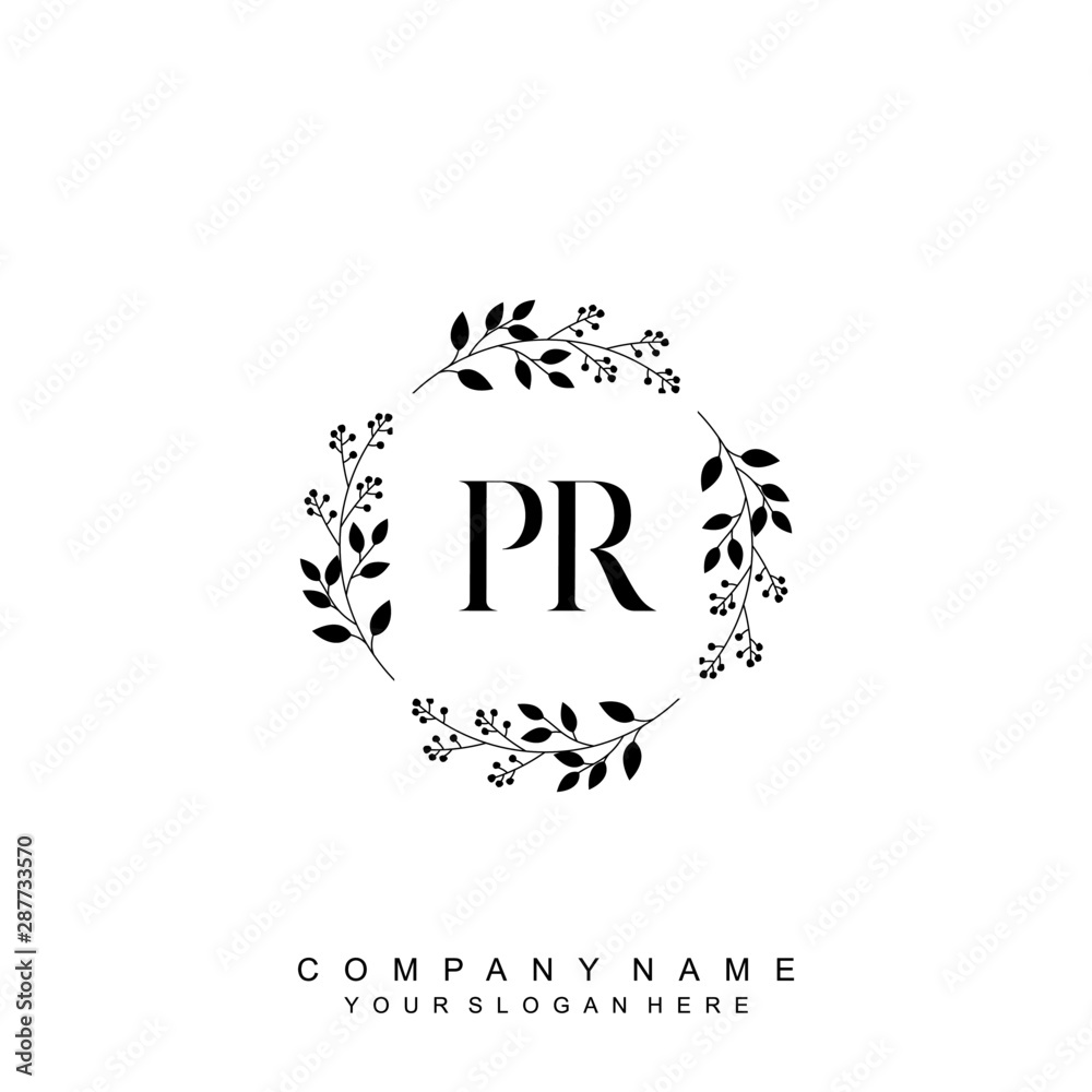 letter PR surrounded by beautiful and elegant flowers and leaves ...