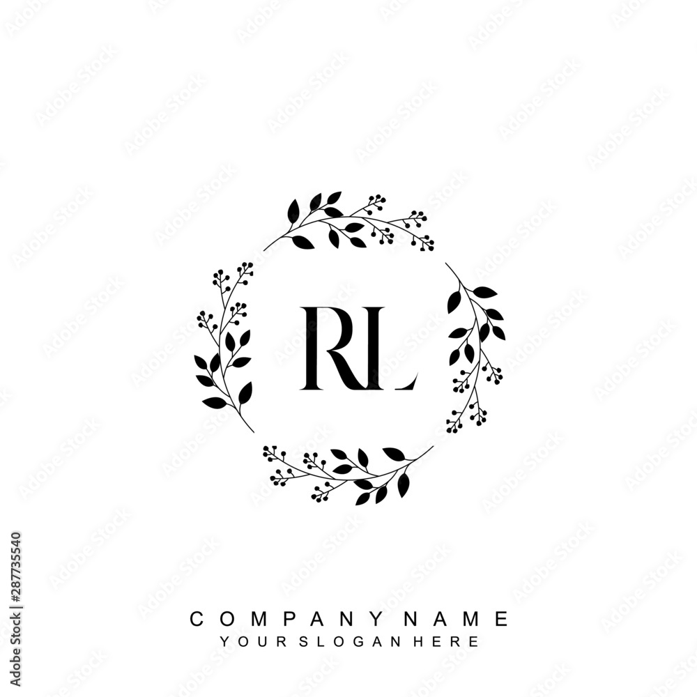 letter RL surrounded by beautiful and elegant flowers and leaves ...
