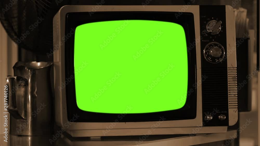 Retro TV Set Green Screen. Sepia Tone. Zoom In. You can Replace Green ...