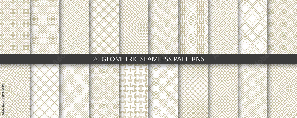 Big set of 20 vector geometric seamless patterns. Collection of linear ...
