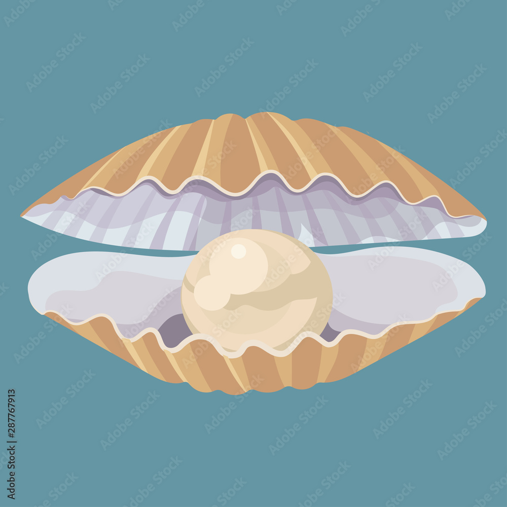 Cartoon seashell with a pearl. Seashell. Vector illustration of a clam ...