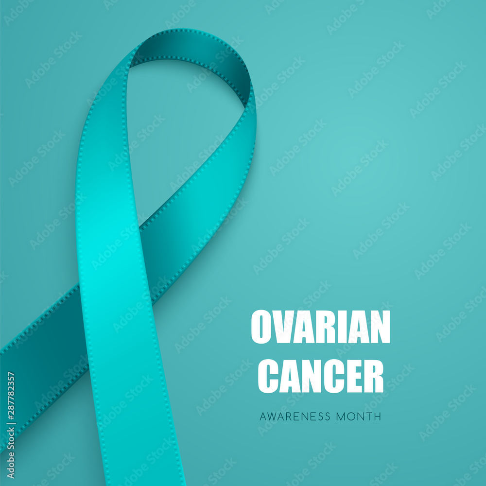 Realistic teal ribbon. Symbol of obsessive-compulsive disorder, ovarian cancer, tourette ...