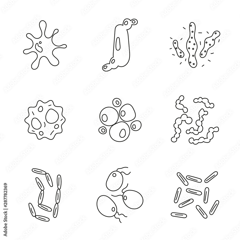 Bacteria and germs set, microorganisms disease causing objects. Illness ...