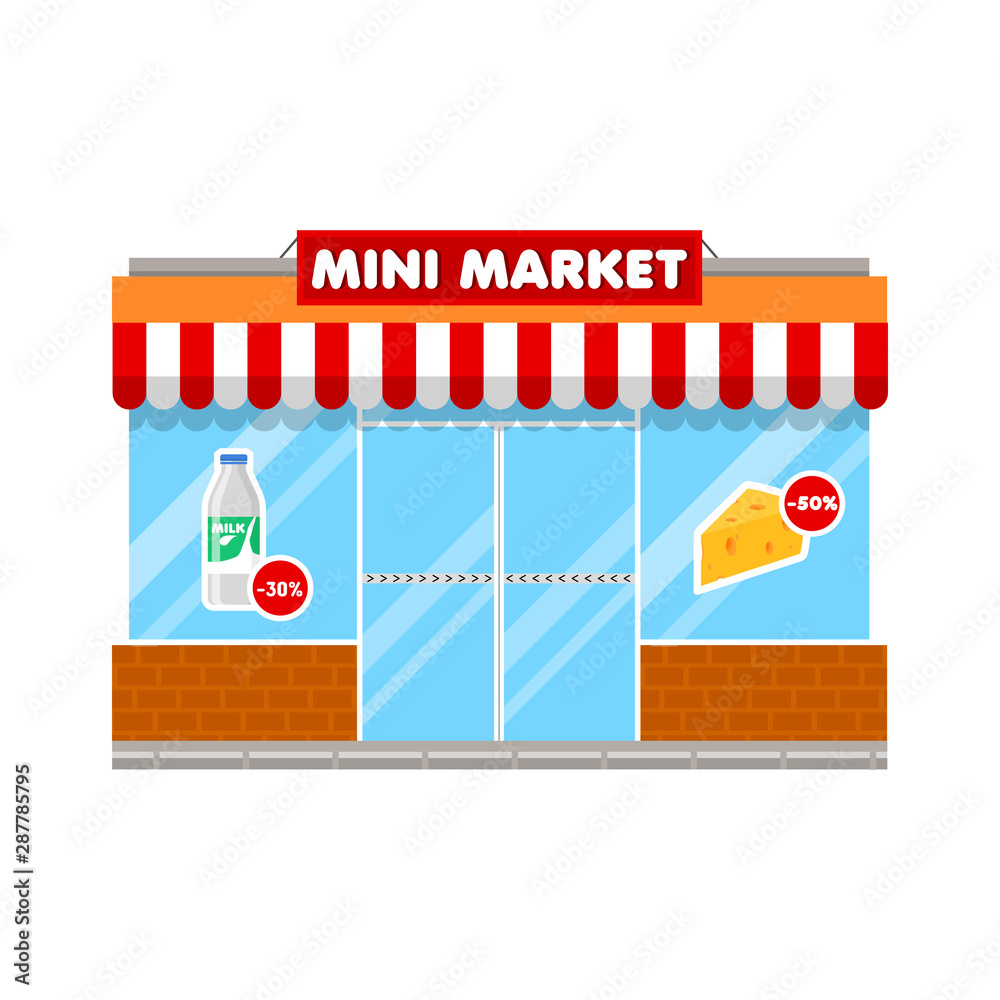 Mini market shop in flat style vector de Stock | Adobe Stock