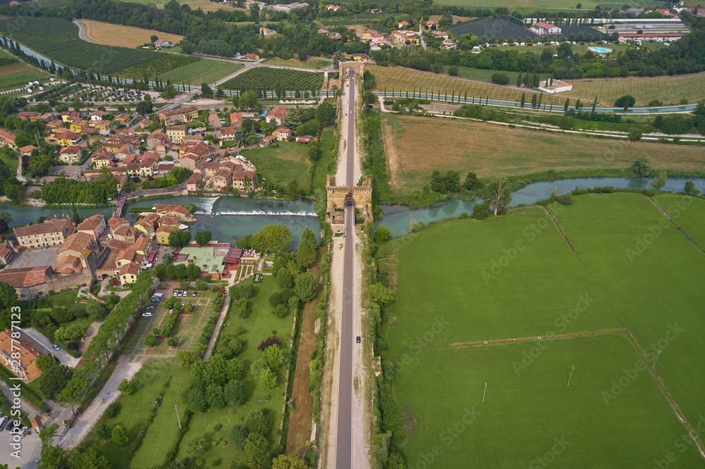 Castello scaligero in the town of Valeggio sul Mincio. The historic ...