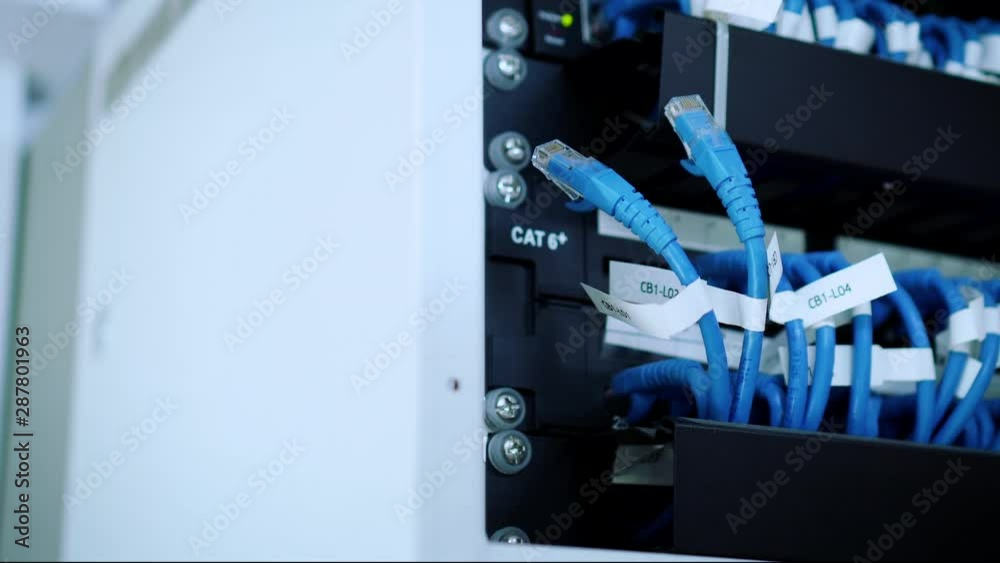 Technician is opening the rack server and connecting the internet ...