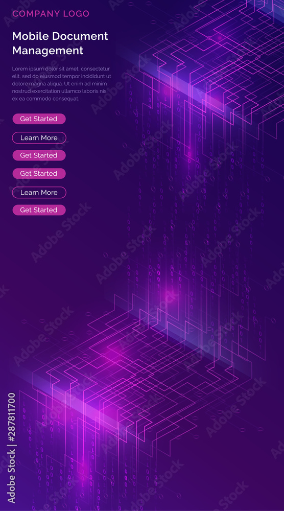 Big data waterfall or cascade, digital binary code data flow analysis visualization, isometric ...