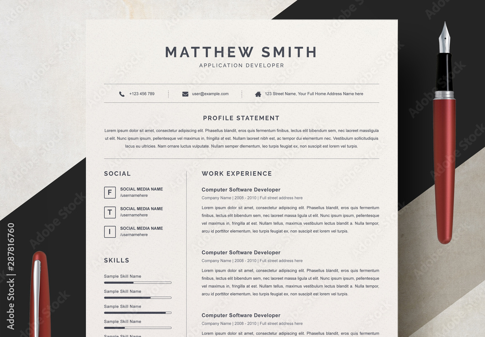 Minimalist Resume Layout Stock Template | Adobe Stock