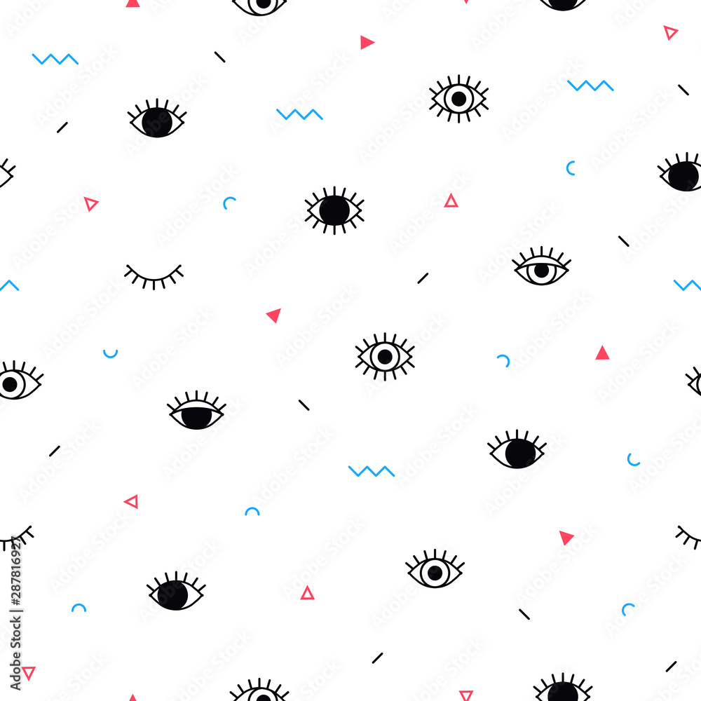 Eyes pattern with geometric shapes in memphis style. Minimal design ...