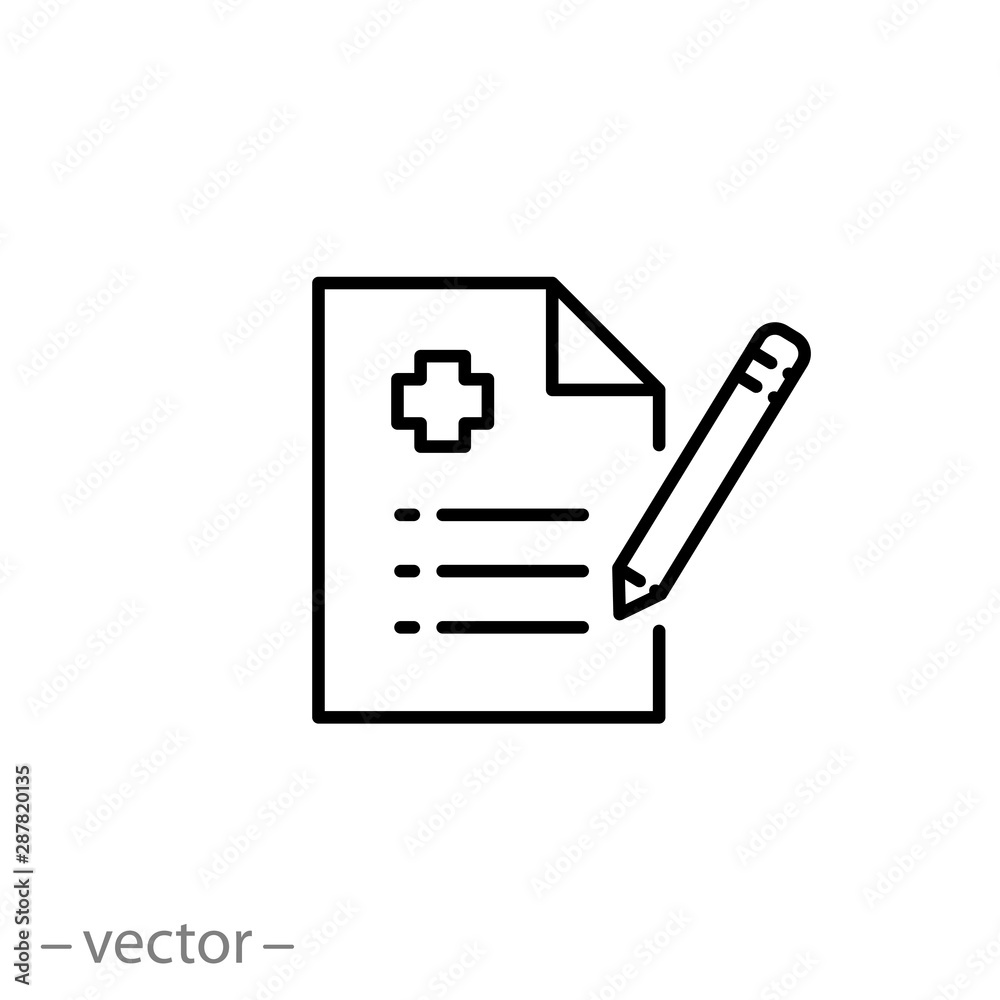 medical report icon, clinic clipboard, hospital aid, diagnosis thin ...