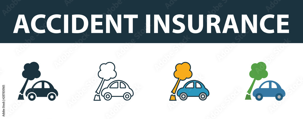 Accident Insurance icon set. Four elements in diferent styles from ...