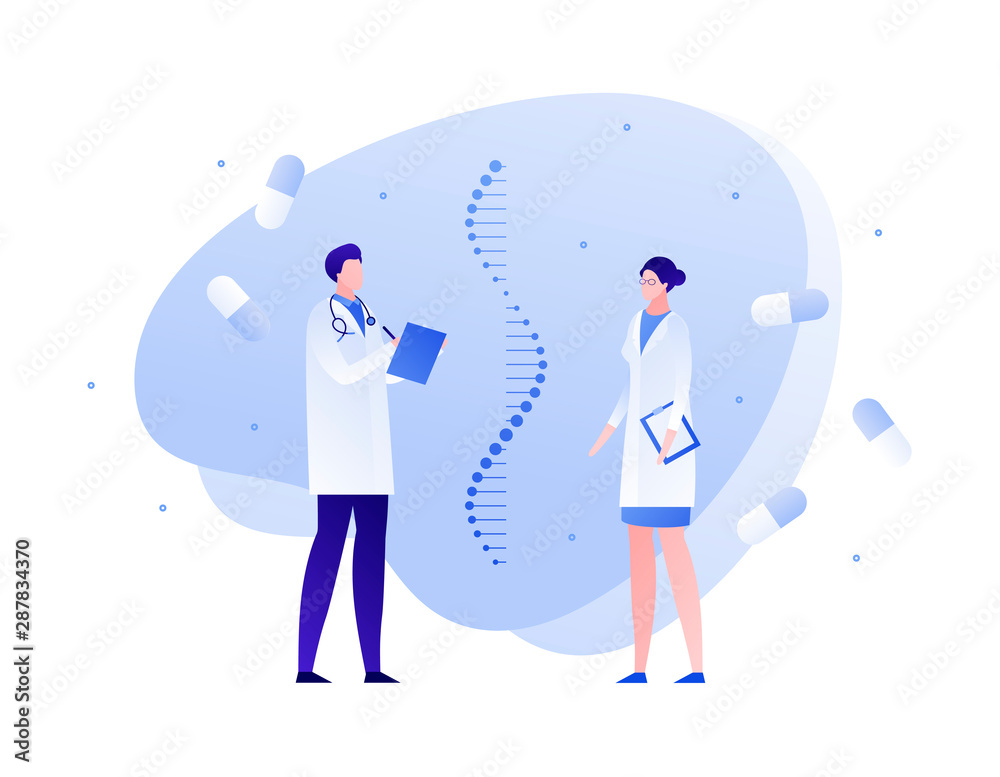 Vector flat genetic science people illustration. Scientist team work ...