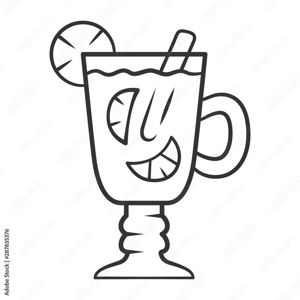 Hot toddy linear icon. Hot whiskey in Irish coffee glass. Beverage with ...