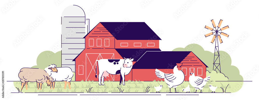 Farmyard flat vector illustration. Livestock farming, animal husbandry ...