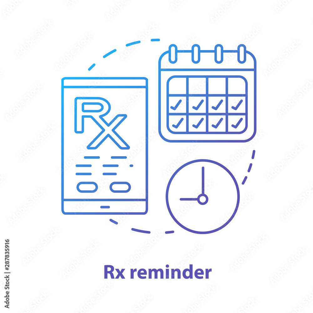 Pharmacy concept icon. Rx medication intake reminder idea thin line ...