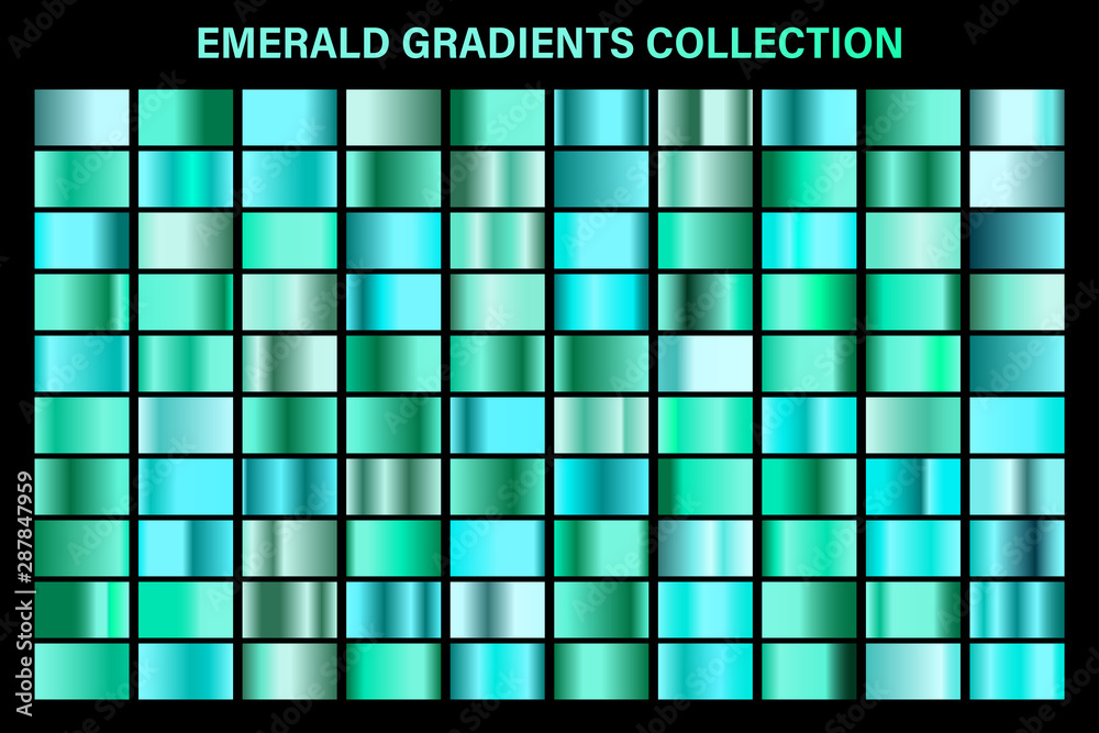 Green, emerald glossy gradient, metal foil texture. Color swatch set ...