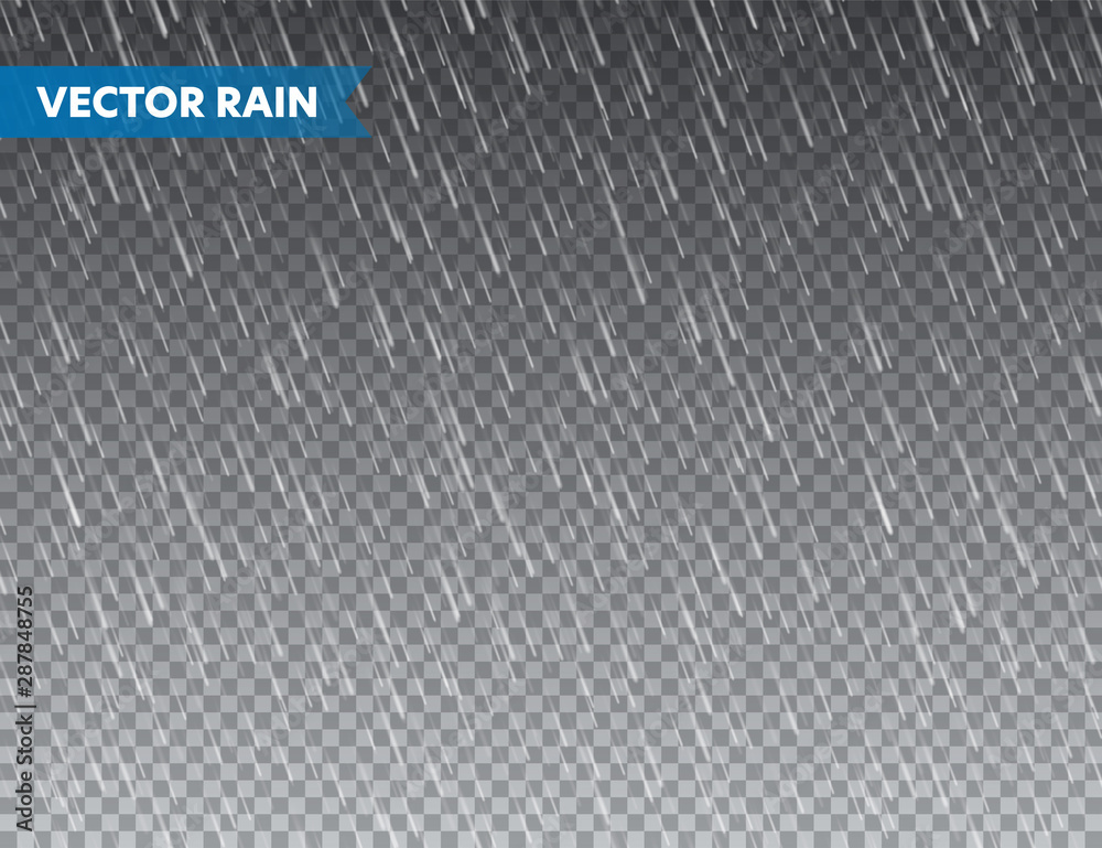 Realistic rain texture on transparent background. Rainfall, water drops ...