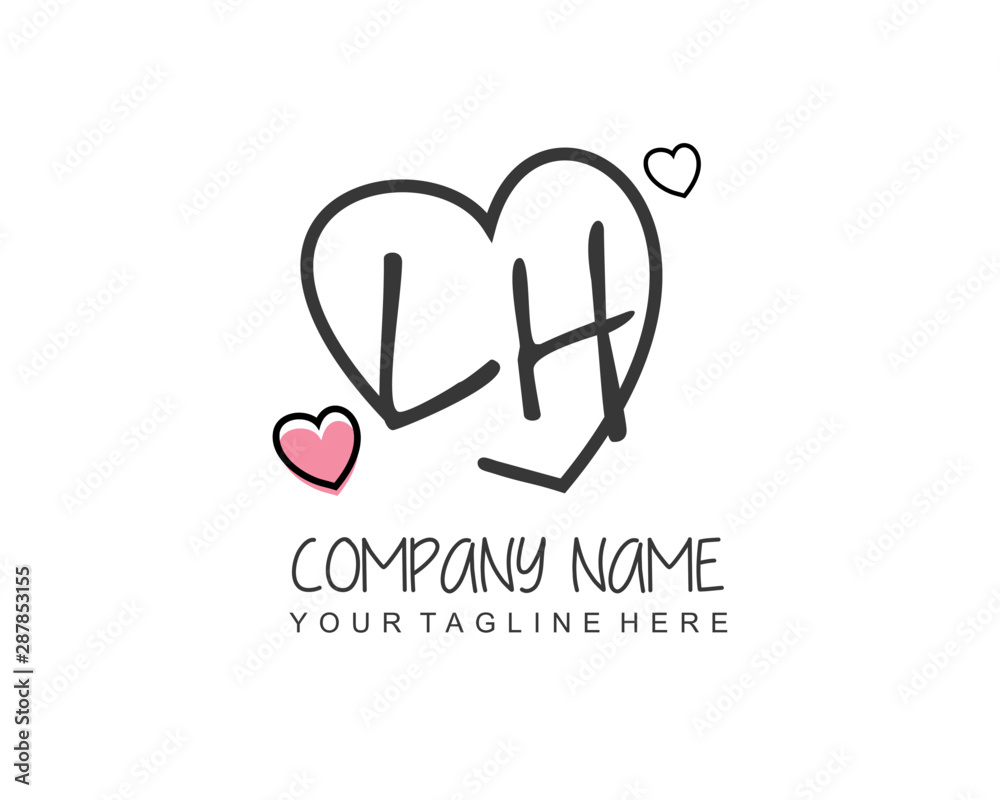 Initial LH letter handwriting logo with heart template vector Stock ...