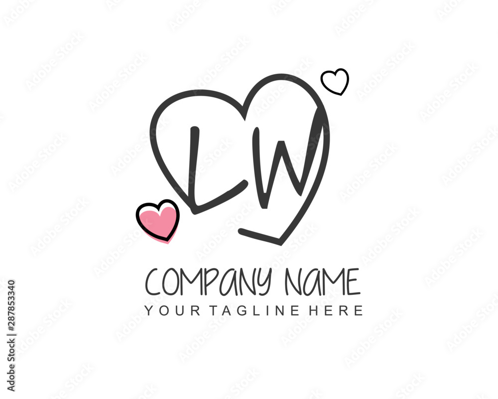 Initial LW letter handwriting logo with heart template vector Stock ...