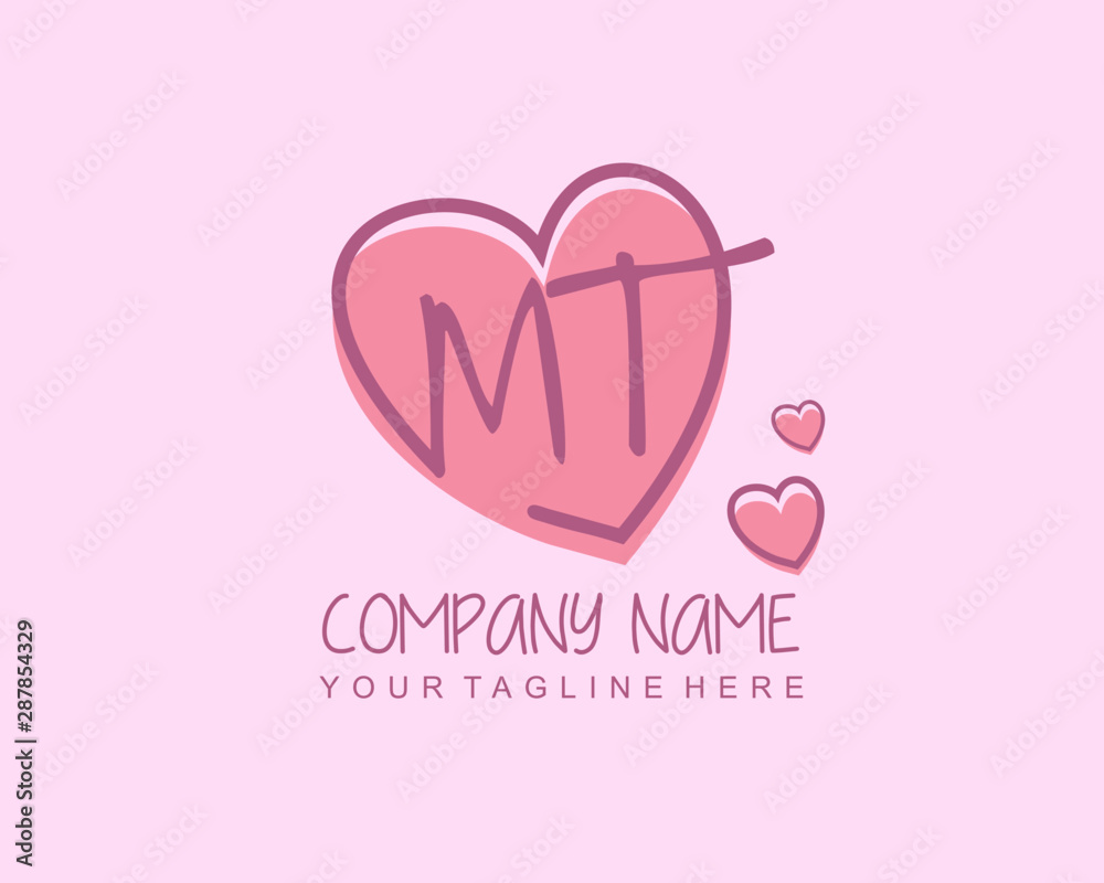 Initial MT letter handwriting logo with heart template vector Stock ...