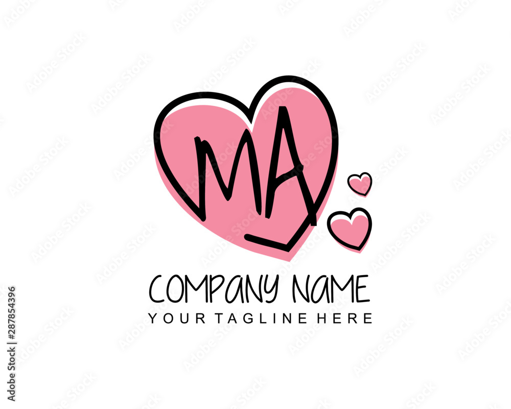 Initial MA letter handwriting logo with heart template vector Stock ...
