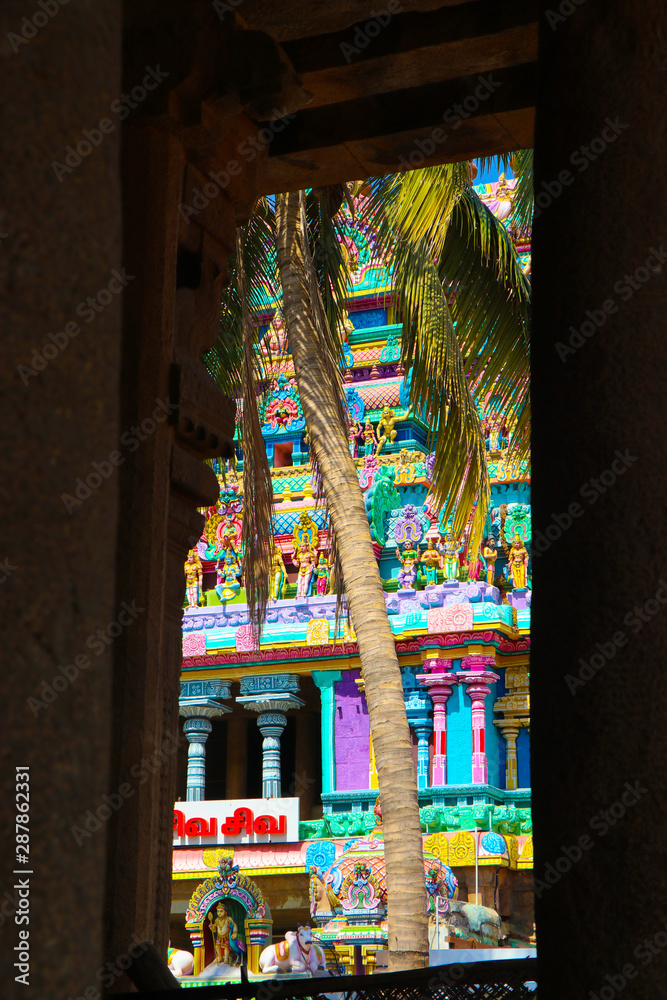 Tower detail of hindu temple in Trichy Stock Photo | Adobe Stock