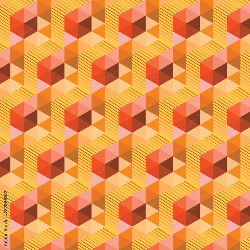 colorful orange geometric repeating pattern with hexagons and ...