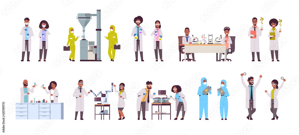 set different scientific researchers making experiments in laboratory ...