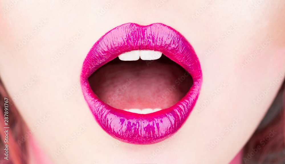 Sexy lips, lip care and beauty. Sensual open mouth. Beauty sensual lips ...