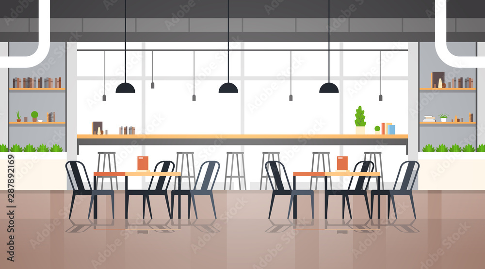 modern cafe interior empty no people restaurant cafeteria design flat ...