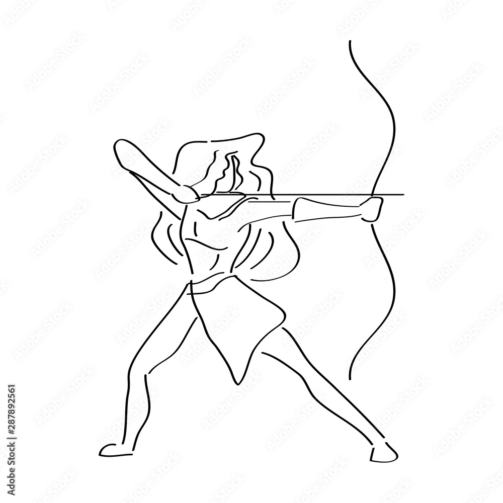 Black white illustration of archer gesture line art Stock Vector ...