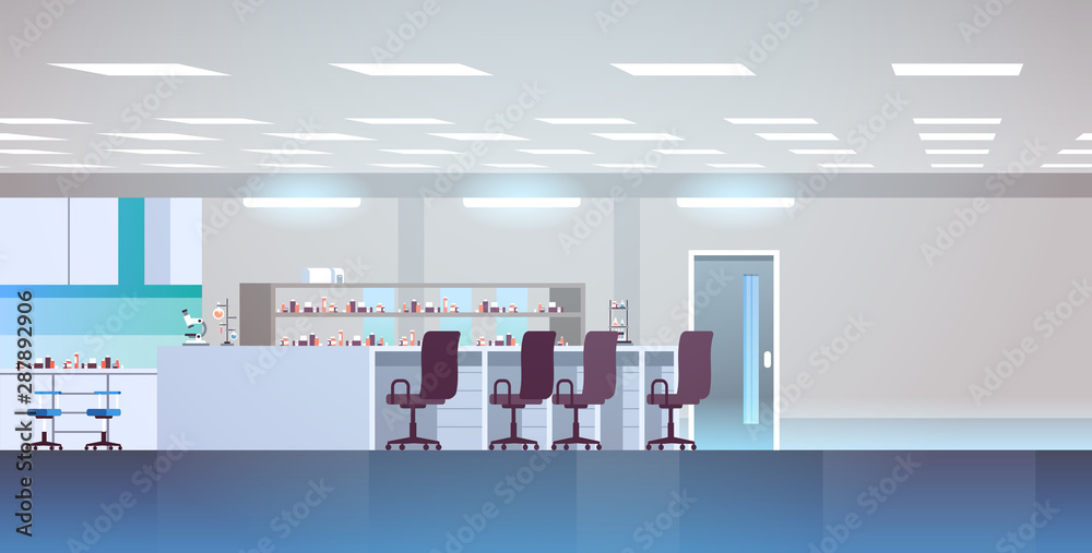 empty no people chemical research laboratory with furniture scientist ...