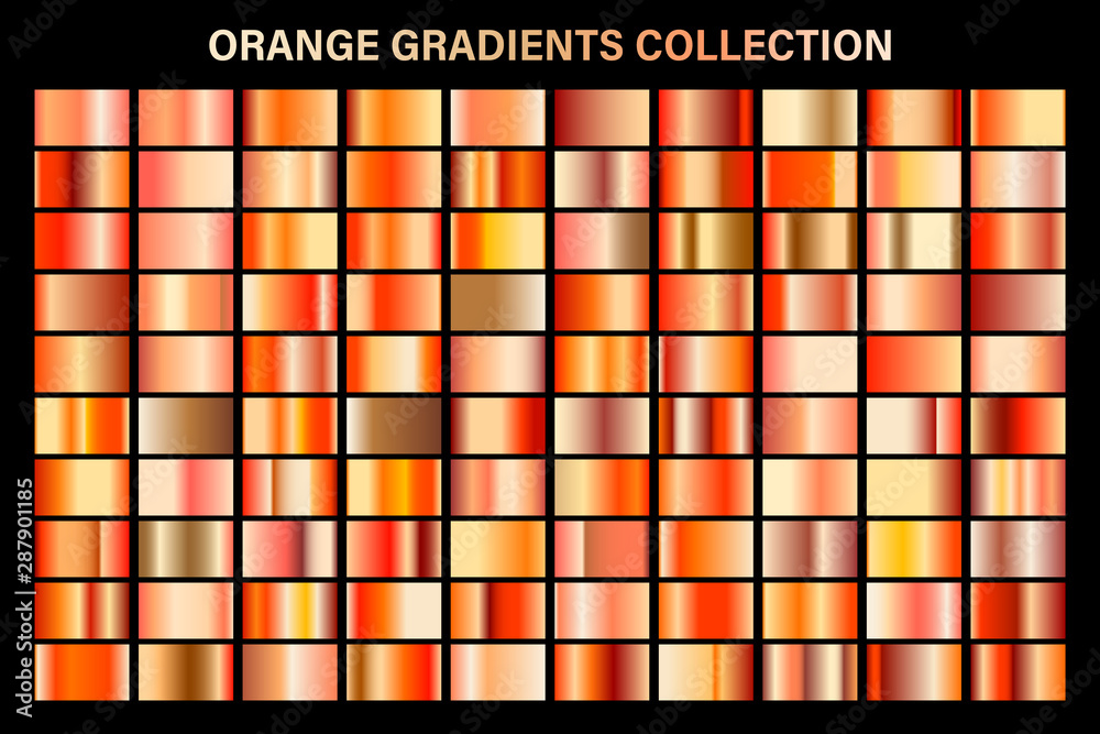 Orange glossy gradient, metal foil texture. Color swatch set ...