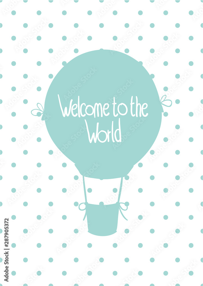 Vector greeting card with a blue balloon silhouette on the background ...