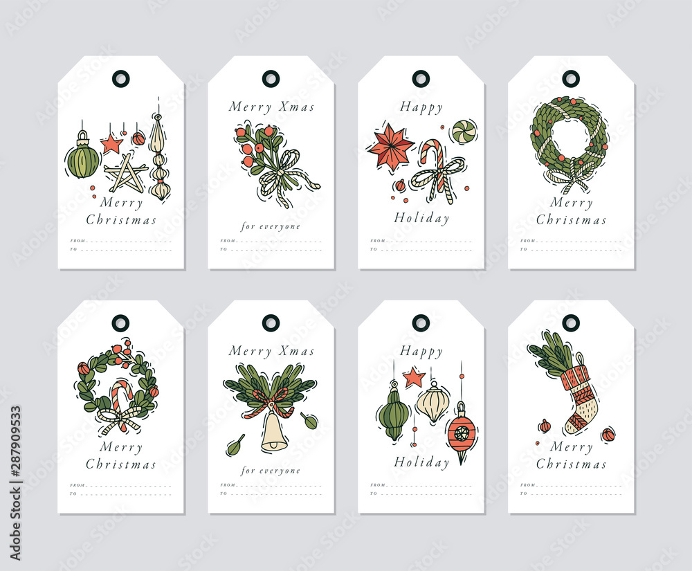 Vector linear design Christmas greetings elements on white background ...