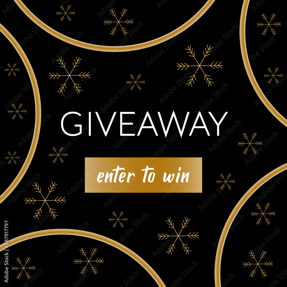 Elegant Christmas giveaway banner with gold snowflakes on the black ...