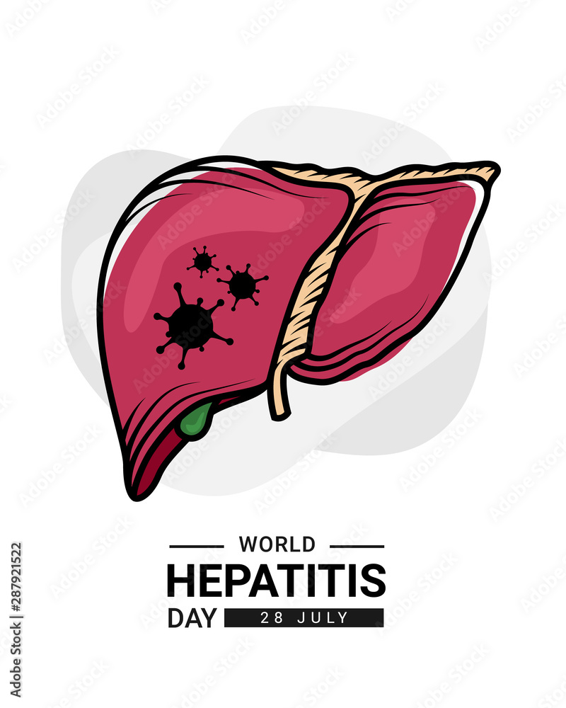 world hepatitis day with human liver and virus outline Drawing sign ...