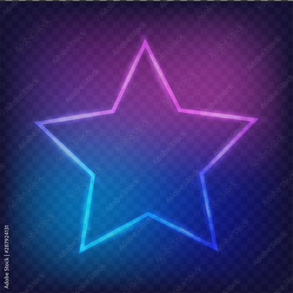 Neon sign. Star glowing light banner with blank space. Electric star ...