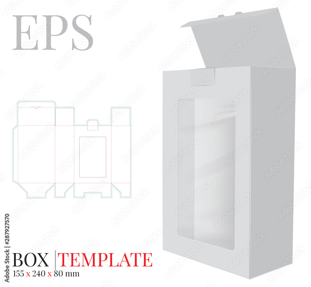 Box with window Template,Vector with die cut / laser cut lines. White ...