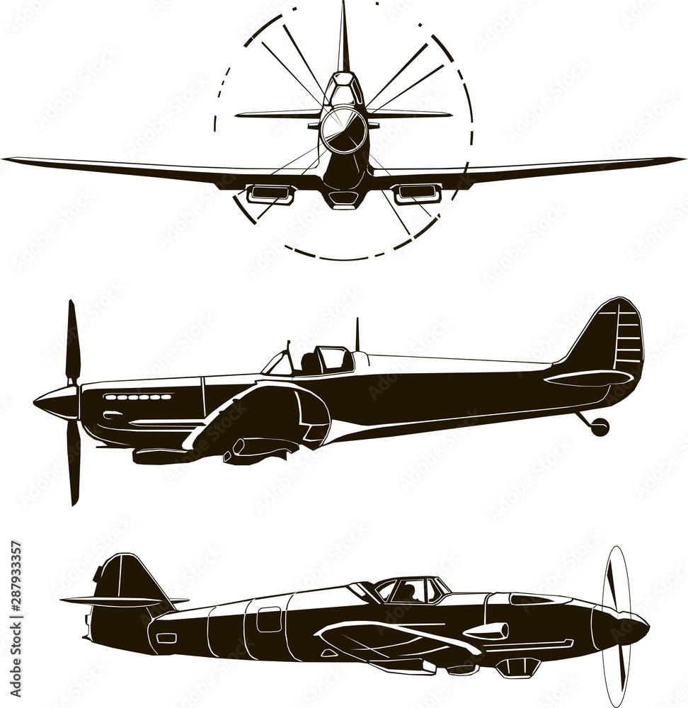 Second World War fighter, navy airplane, vector illustration, Britain ...