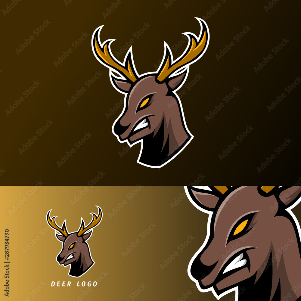 Angry deer sport gaming esport logo template with long horn Stock ...