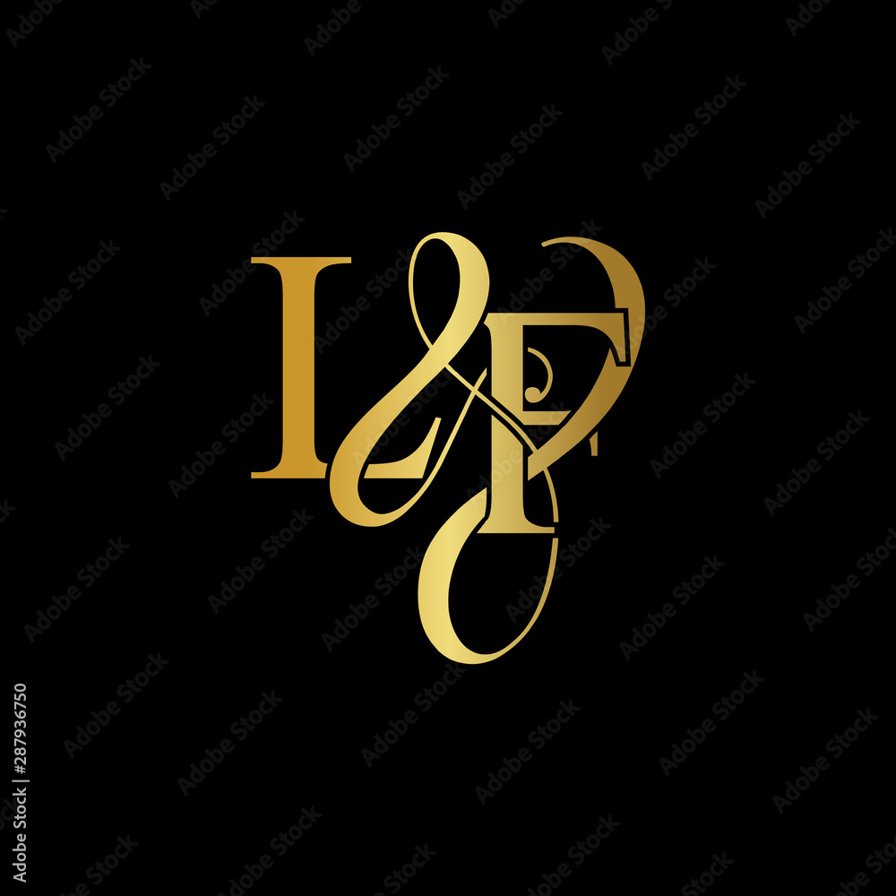 Initial letter LF L F luxury art vector mark logo, gold color on black ...