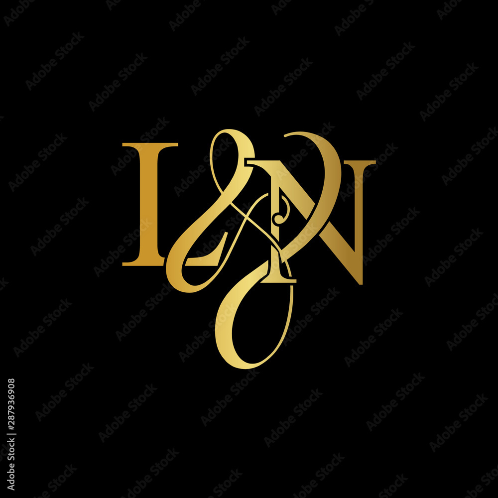 Initial letter LN L N luxury art vector mark logo, gold color on black ...