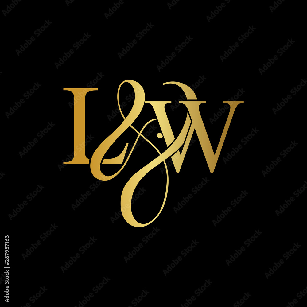 Initial letter LW L W luxury art vector mark logo, gold color on black ...