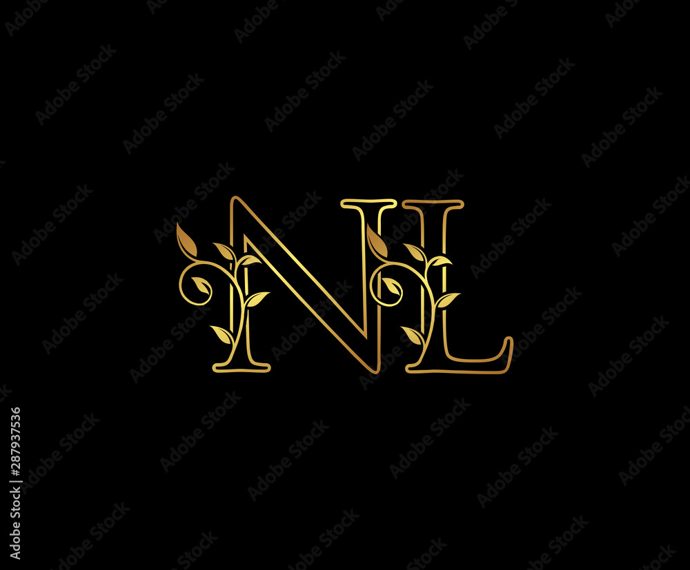 Initial letter N and L, NL, Gold Logo Icon, classy gold letter monogram ...