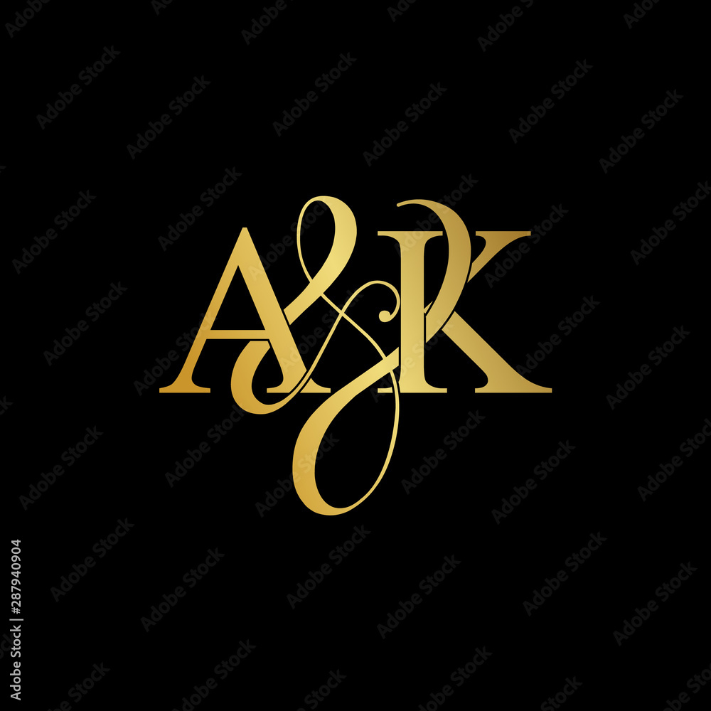 Initial letter A & K AK luxury art vector mark logo, gold color on ...