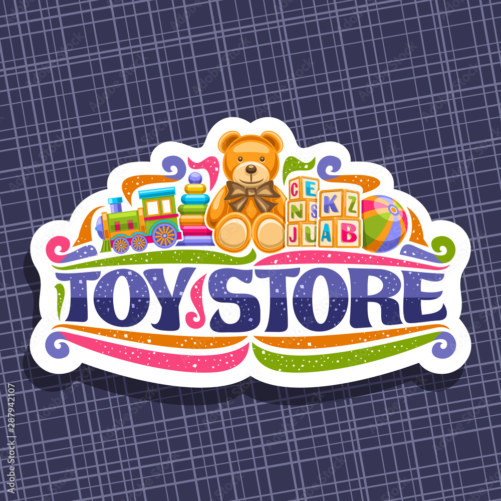 Vector logo for Toy Store, decorative cut paper signboard with ...