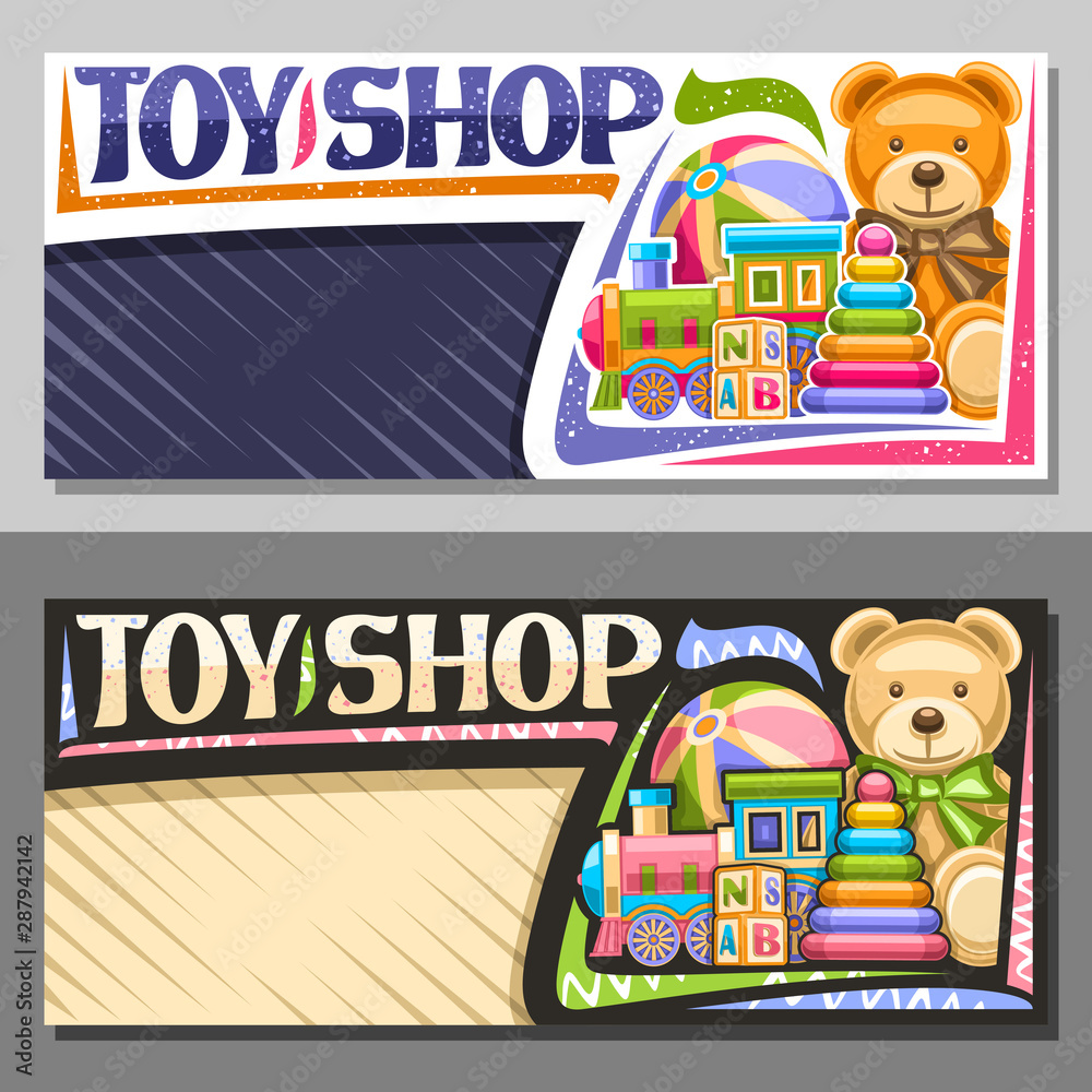 Vector layouts for Toy Shop with copy space, decorative sign board with ...