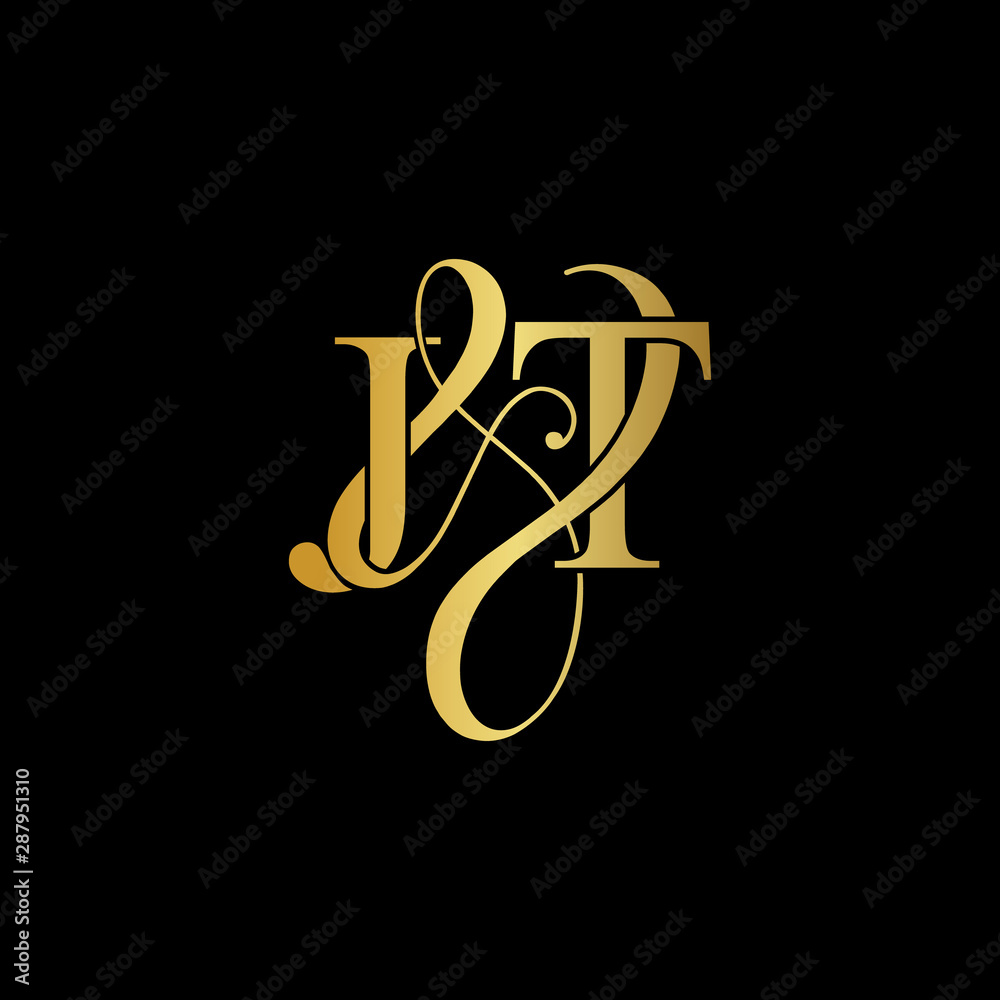 Initial letter J & T JT luxury art vector mark logo, gold color on ...
