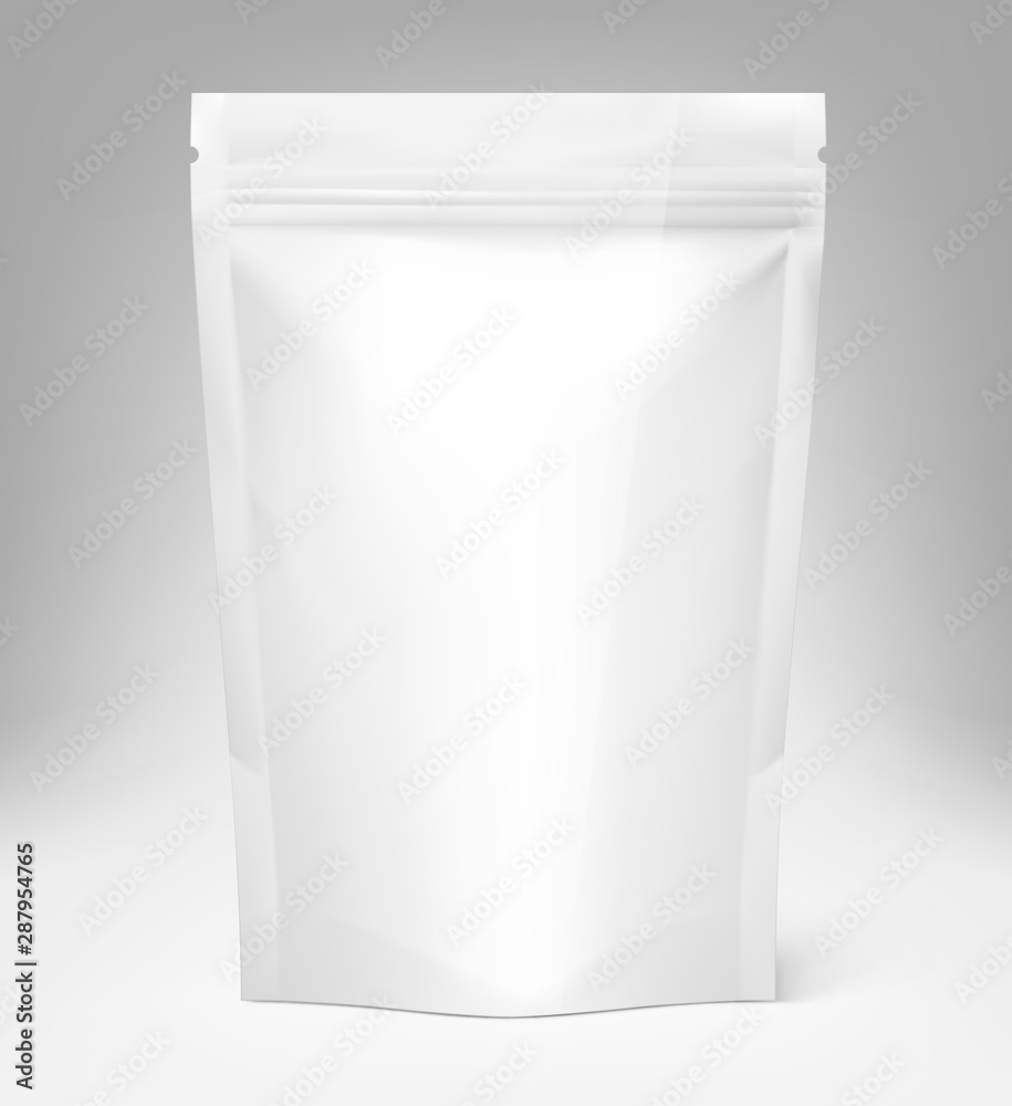 Pouch bags mockup on grey background. Vector illustration. Front view ...